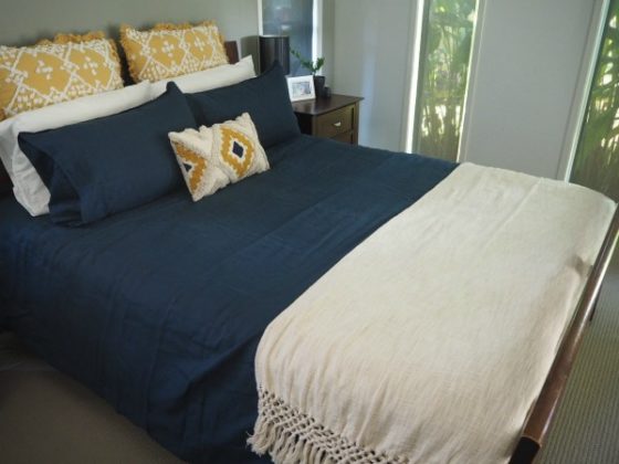 Our Navy and Mustard Bed Makeover - The Plumbette